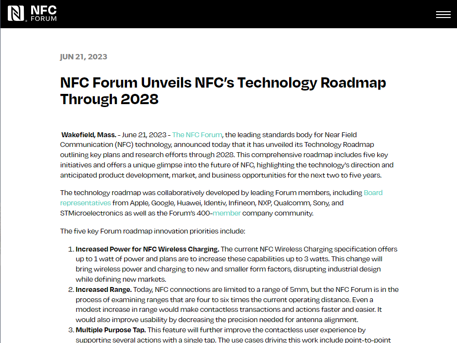 NFC、一度のタップで複数動作をサポートなど。2028年までの技術ロードマップ - PC Watch